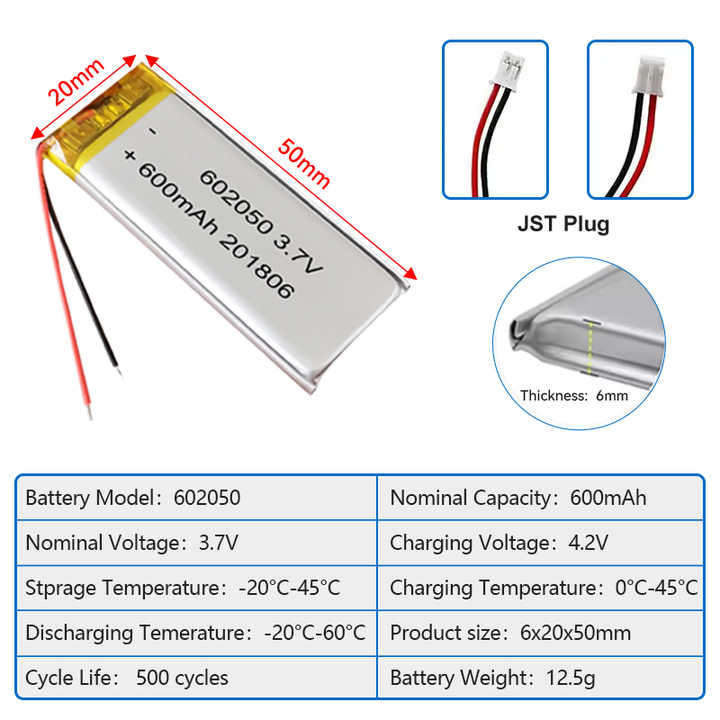Customized Li Polymer Lithium Polymer Cells 602040 602050 3.7v 450mah ...