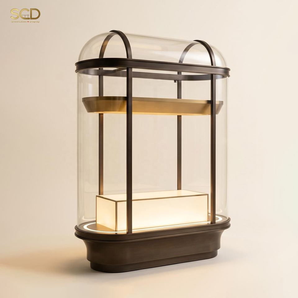 Retro Curved Glass Pastry Display Case 3-Tier Warm LED Countertop ...