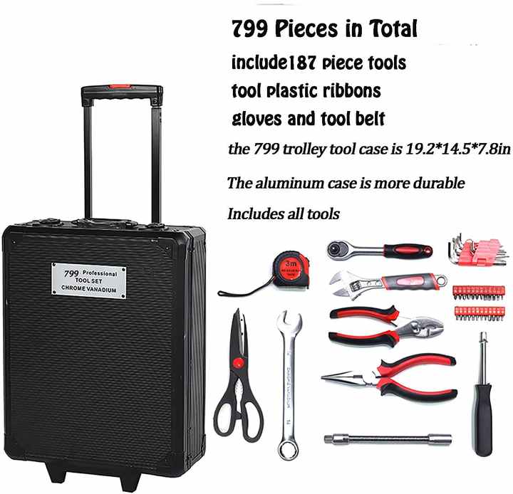 799pcs Aluminum Trolley Case Tool Set Silver House Repair Kit Set ...
