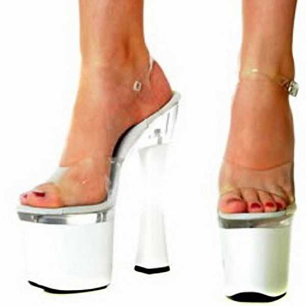 Platform Thick Heel Transparent 18 cm Coarse Heel Summer Leaky Toe PVC ...