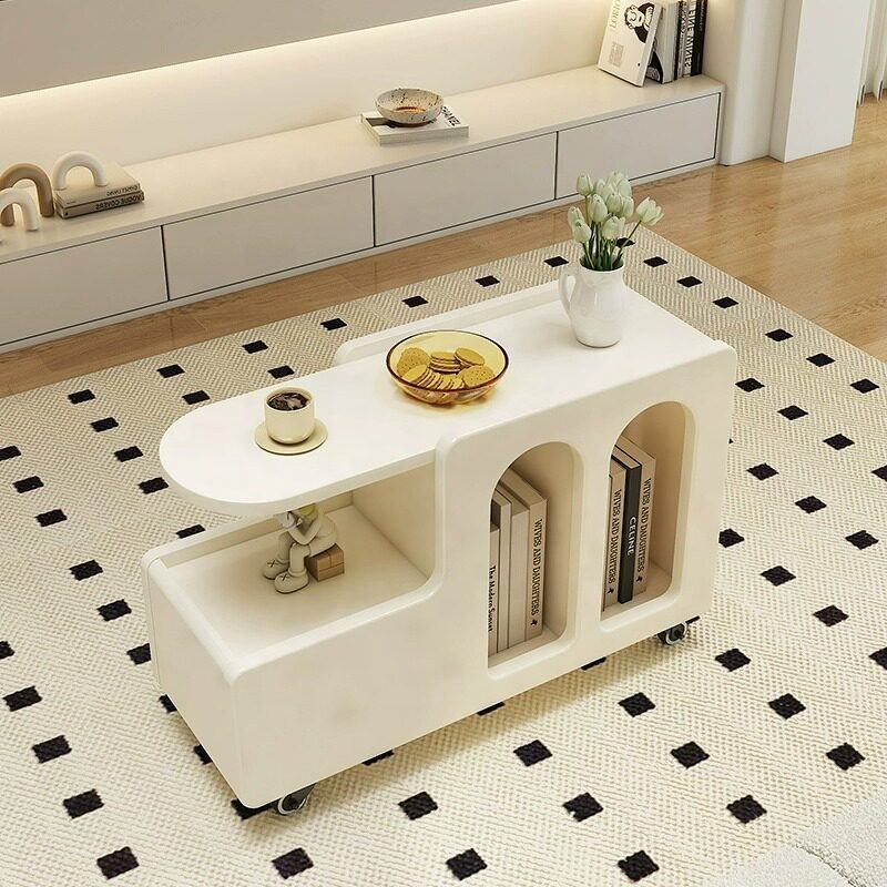 Nordic Small Coffee Table Movable with Wheels Wood Living Room Side ...