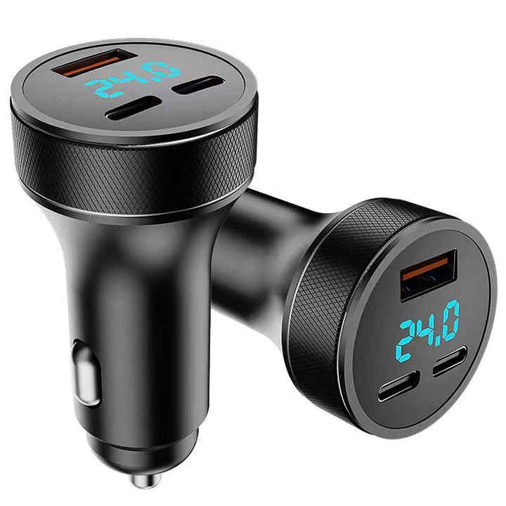Hy 2024 New Dual Type C Car Charger Fast Charging Three Port Metal 78w ...