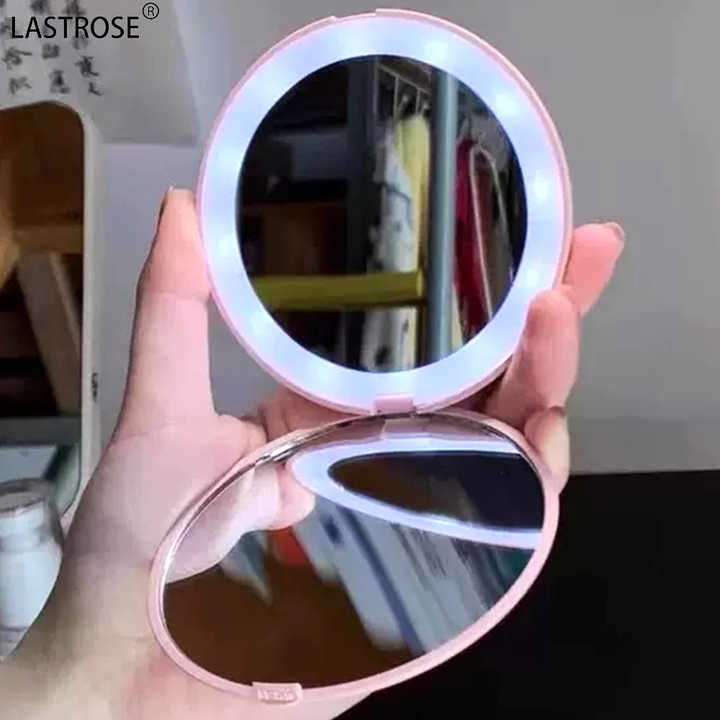 Portable 2X Magnifying LED Compact Handbag Makeup Mirror Dual-Sided ...