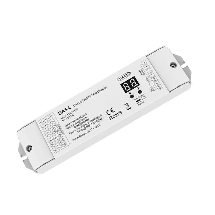 DALI DT6/DT8 LED Dimmer - 5 Channel Constant Voltage Control