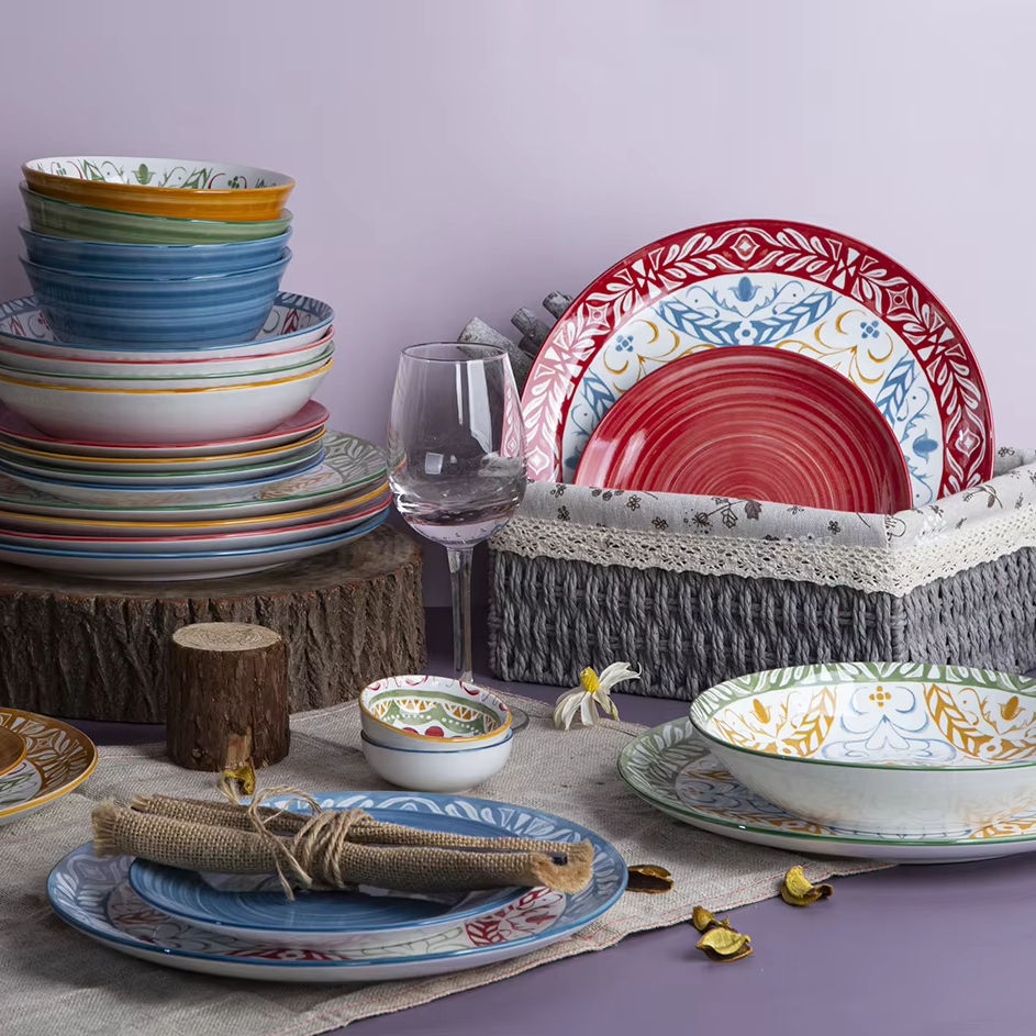 HAPPY GO Customizable Color 16-Piece Ceramic Dinnerware Set White ...