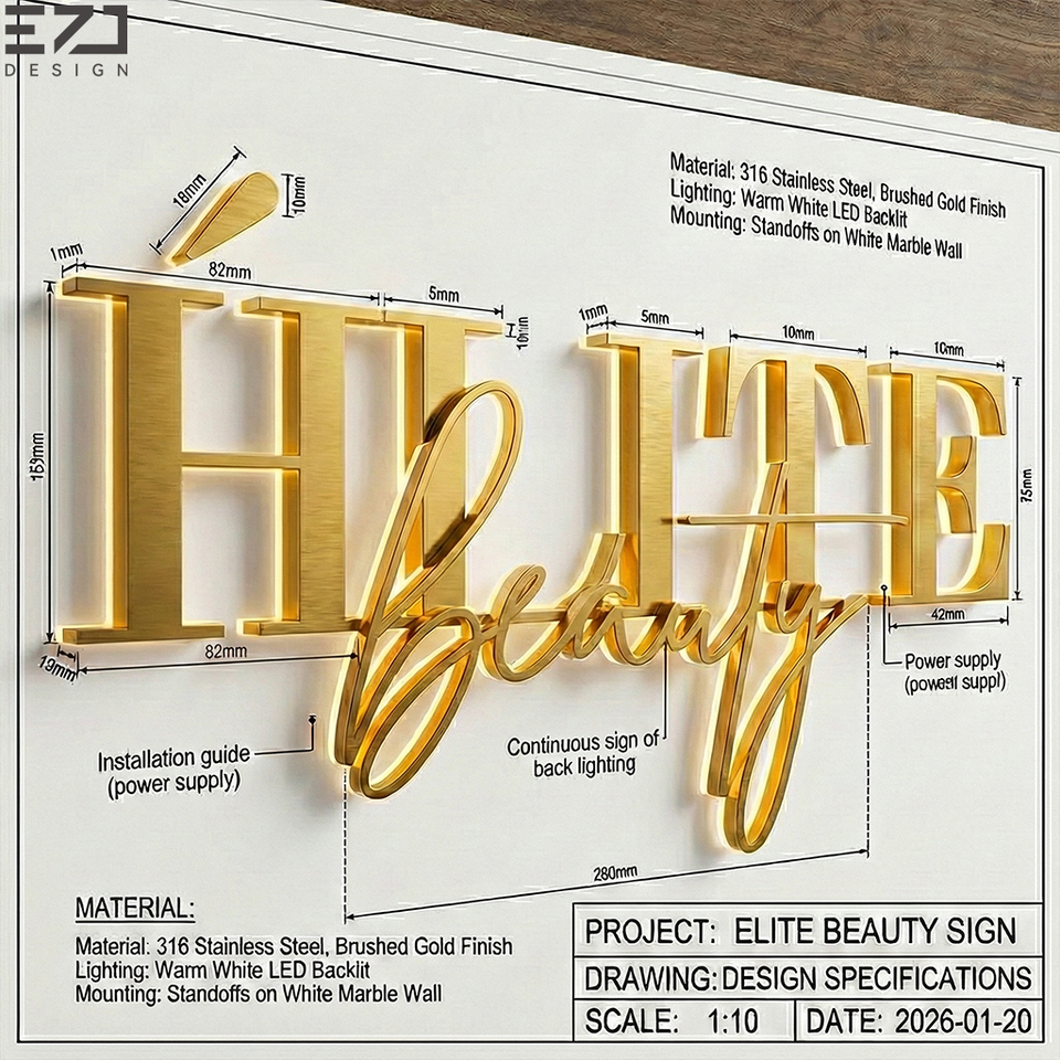 EZD Design Drawing 3d Letters Backlit Acrylic LED Channel Letters ...