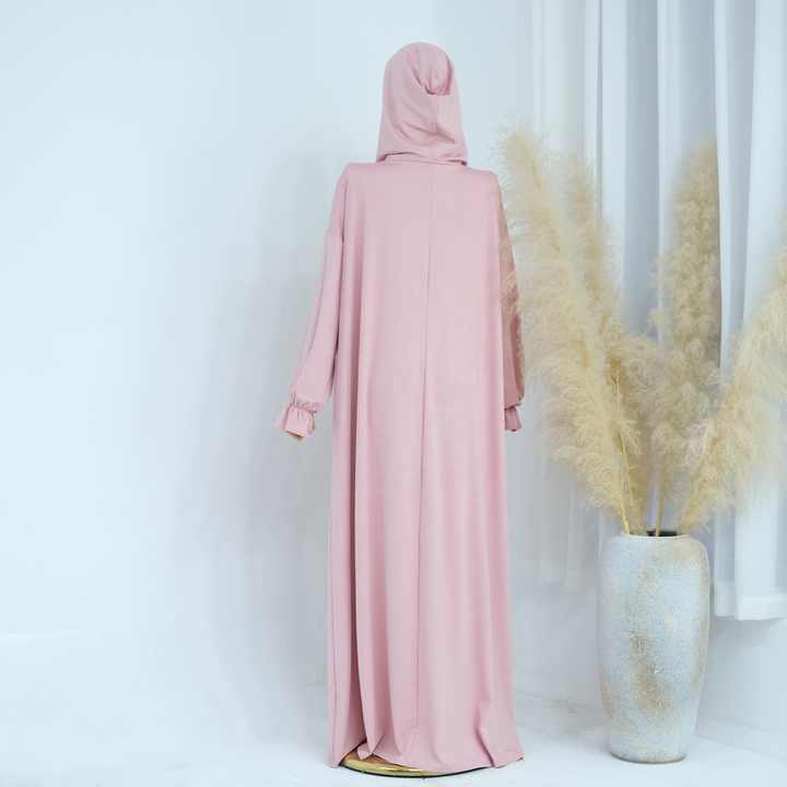 Modest Muslim Lady One Piece Prayer Hooded Abaya Stretch Dress With ...