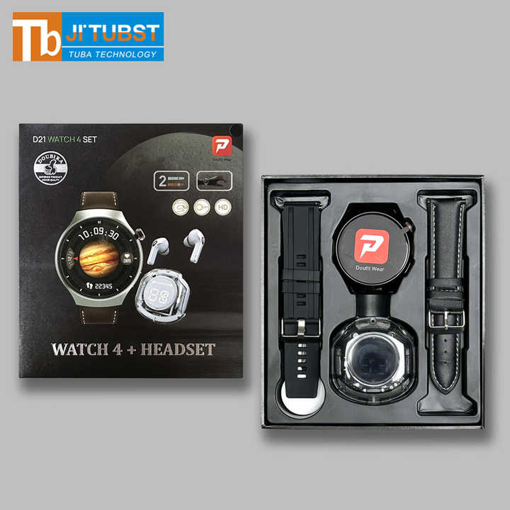 D21 Smart Watch 4 Suit Round Screen With Earphone Double Watch Strap ...