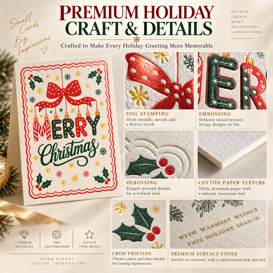 Custom Christmas Greeting Cards Premium Art Paper Gold Foil Embossed ...