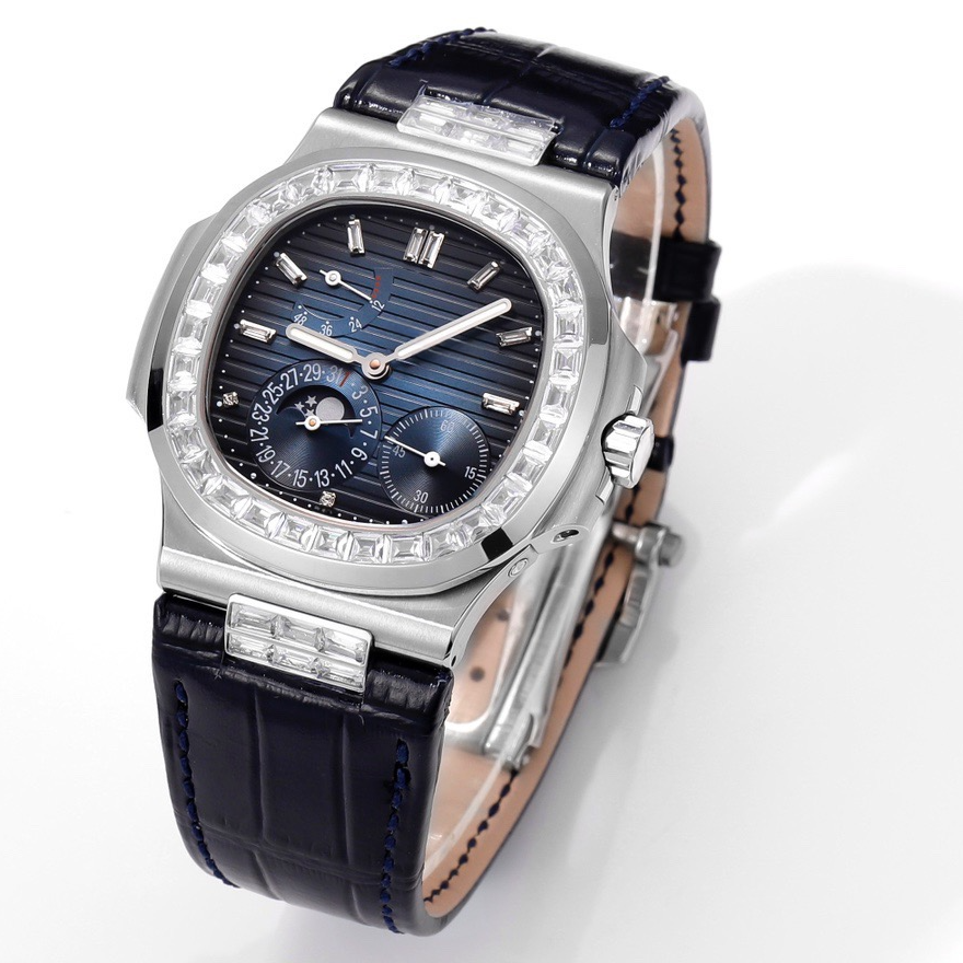 40mm Luxury Men Automatic Watch Baguette Diamond Bezel Blue Gradient ...