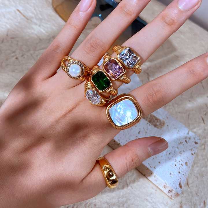 Gold Ins H Stern Rings - Stainless Steel Crystal Jewelry