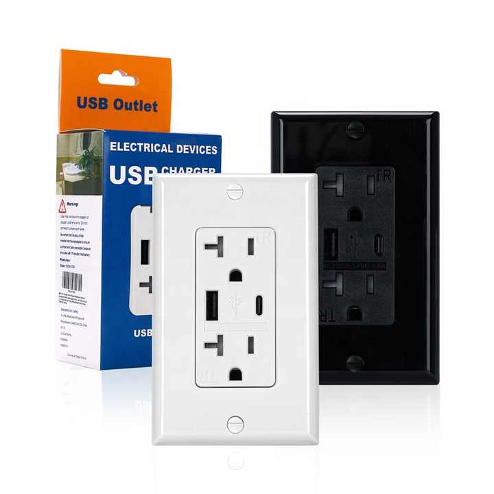 US Standard Type-C Type-A 5A USB Outlets 20A 125V TR Duplex Receptacle ...