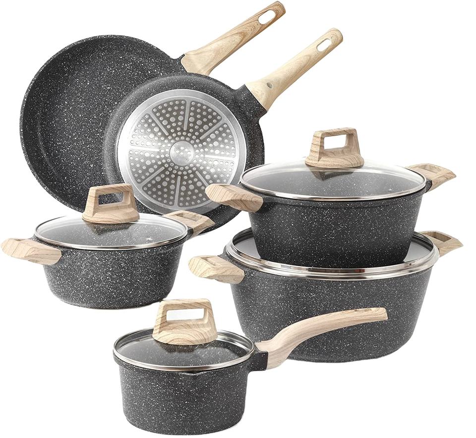 White Granite Induction Ready 6-Piece Stainless Steel Cookware Set with ...