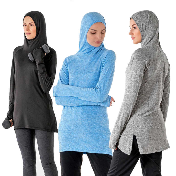 Custom Logo Quick Dry Long Sleeve Full Cover Modest Activewear Gym Wear ...