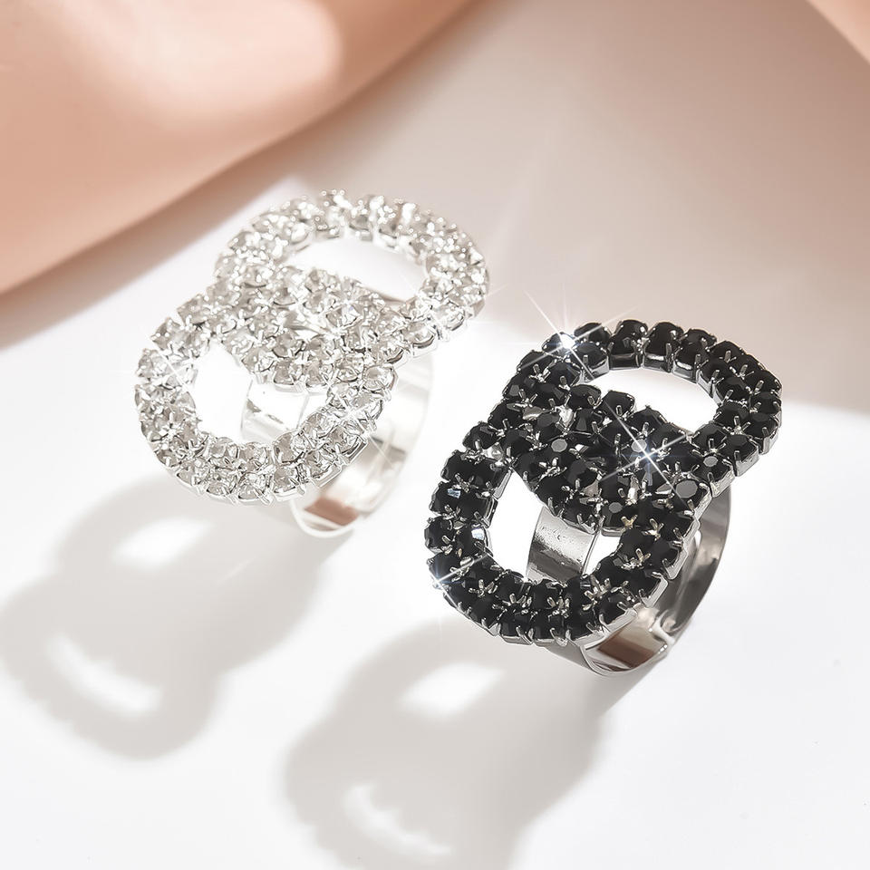New Copper Electroplated Geometric Double-ring Rhinestone Statement ...
