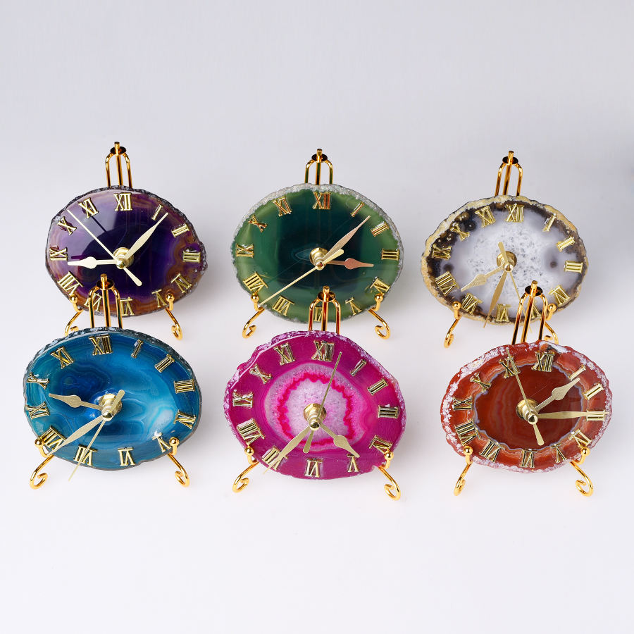 Gem Agate Clock Crystal Desk & Shelf Clocks Home Decor