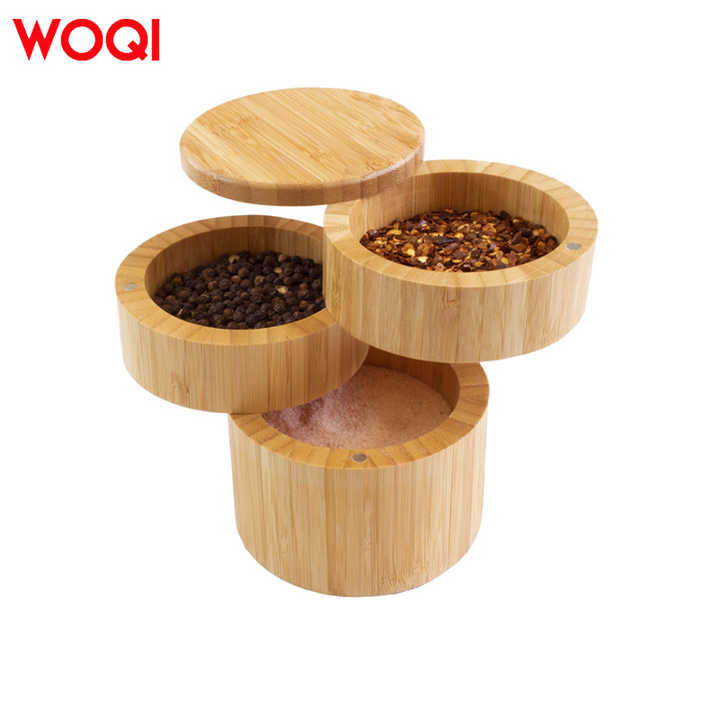 WOQI Hot Sale 3-Tier Rotating Durable Bamboo Salt shaker and Pepper ...