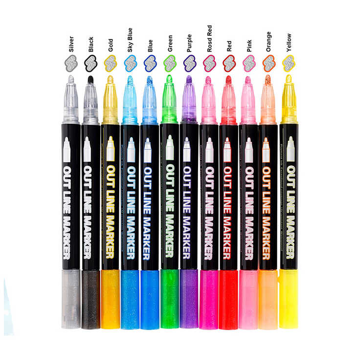 Meihui Outline Markers 12 Colors Metallic Super Sparkle Glitter Pens ...