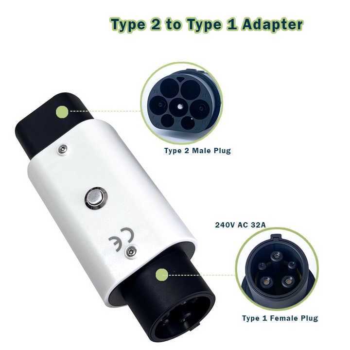 16A 32A EV Adapter Type 2 IEC 62196 to Type 1 J1772 Male Plug for EV ...