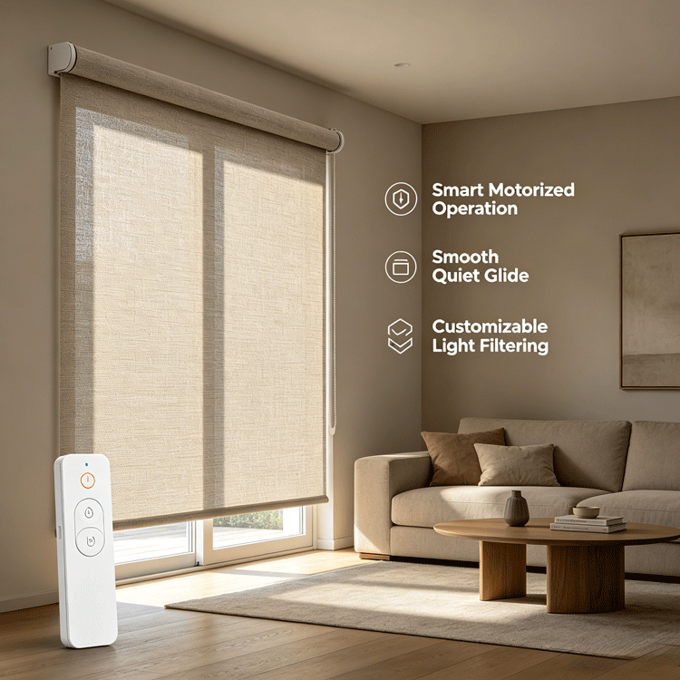 Modern Eco-Friendly Electric Roller Shades Light Filtering Waterproof ...