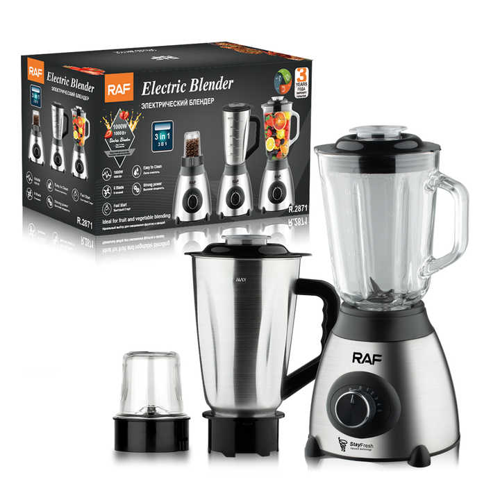 RAF 3 in 1 Electric Blender - Low Noise, Stainless Steel Blades
