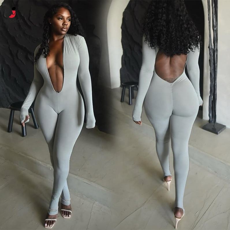 Q0252-2026 New Arrives Trendy v Neck Bodycon Slim Fit One Piece ...