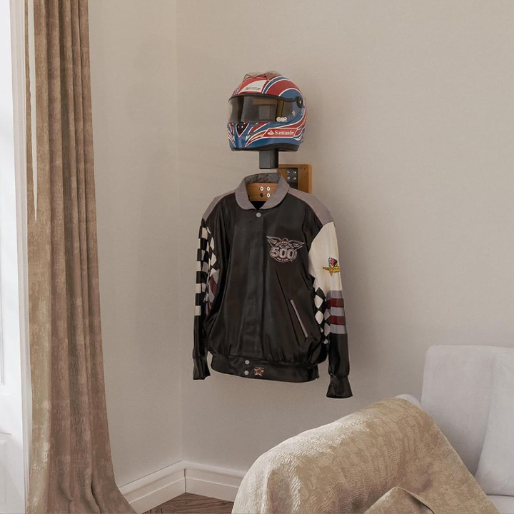 Rack Wall Mount Display Wood Motorcycle Helmet Jacket Hanger Hooks ...
