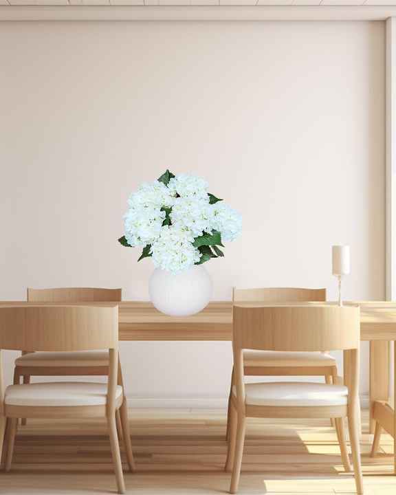 Premium White Hydrangea Artificial Flowers Bouquets, Ivory Silk ...