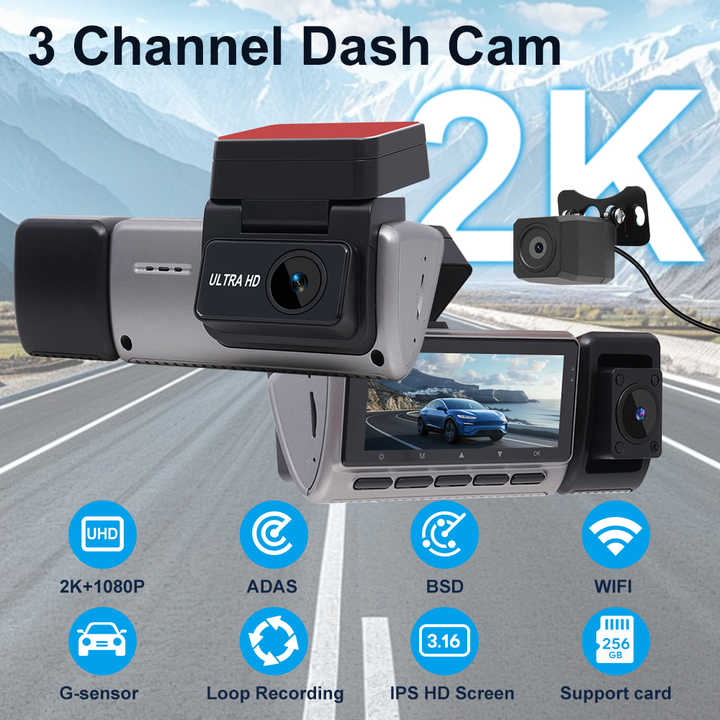 3 Channel 2K WIFI ADAS BSD Dashcam Car Camera with GPS Optional ...