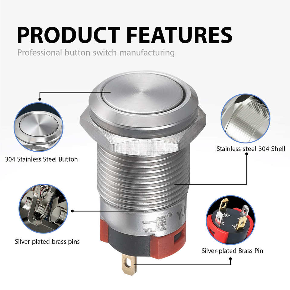 Ultra-thin 12MM Push Button Switch 1NO Momentary Ip67 Aluminum Plated ...