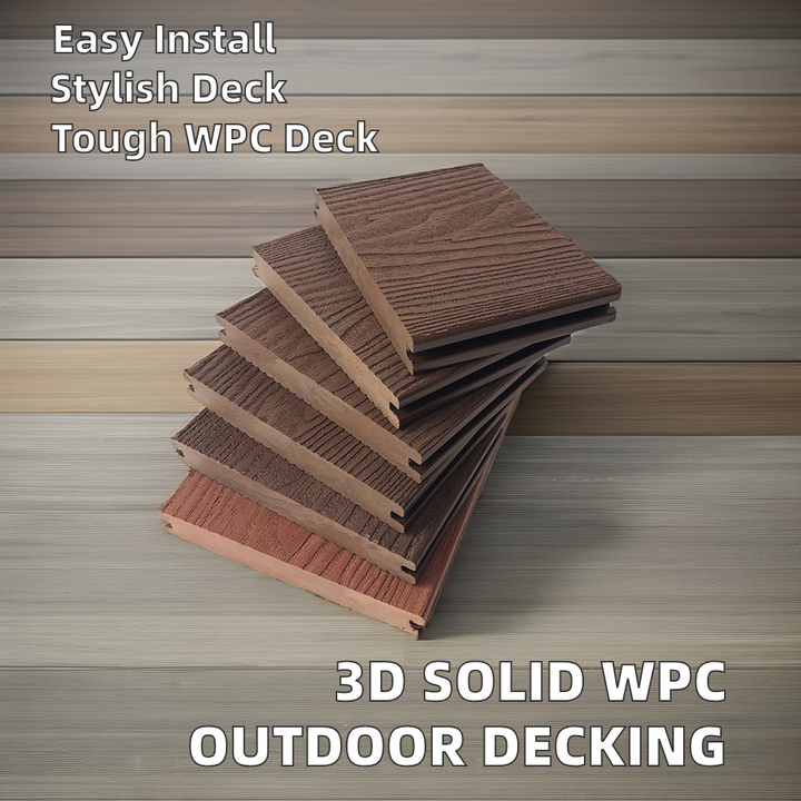 Modern 3D Solid WPC Composite Outdoor Decking - Teak Wood Grain