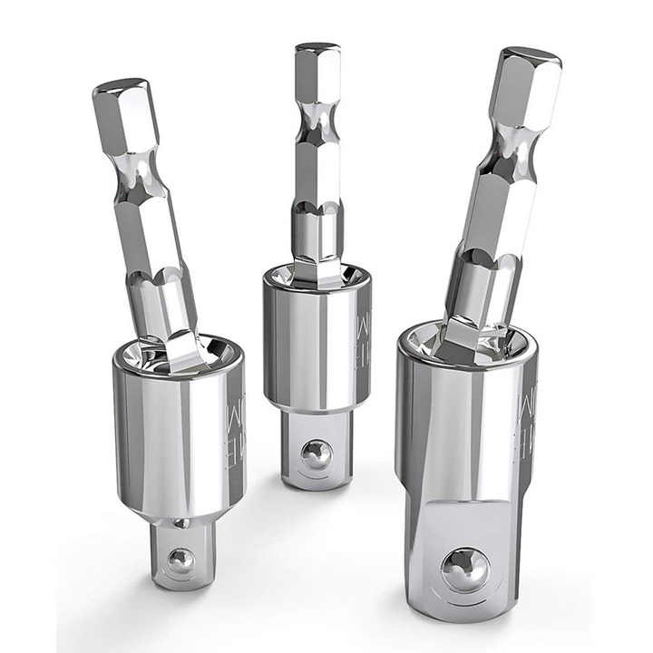 Right Angle Drill Adaptor 4-in-1 Impact Drill Bit Extension 360 Degree Rotatable 1/4 3/8 1/2 ...