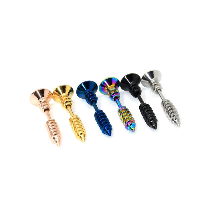 Fashionable Stainless Steel Piercing Screw Earrings Personalized Punk ...