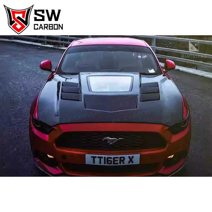 GTSS Style Carbon Fiber Clear Glass Hood for Ford Mustang