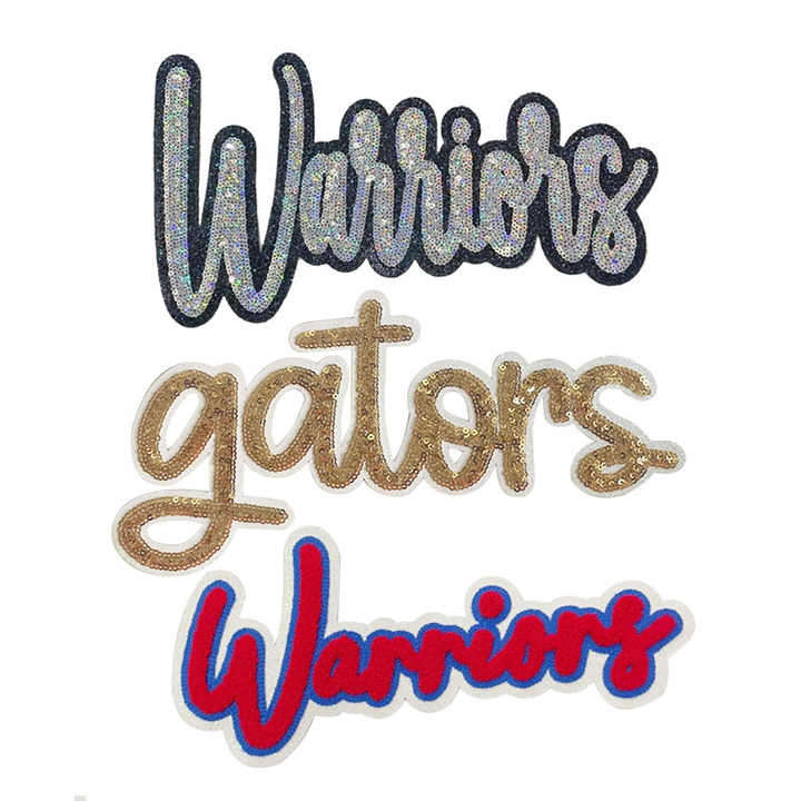 Wholesale Iron on Large Sequin Patches Hoodie Clothing Warriors Gators Tigers Sequin Patch Word ...