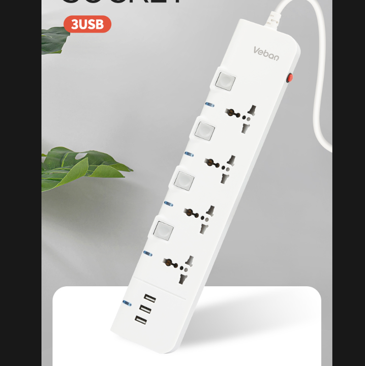 Extension Socket Universal Type with 3USB Multi Plug OEM Power Strip ...