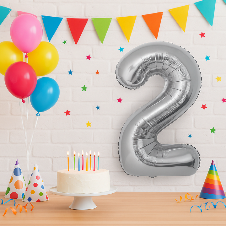 32 Inch Silver Number 2 Foil Balloon, Mylar Helium or Air Inflatable ...