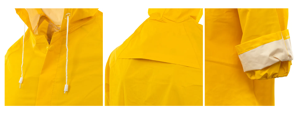 Mens Long Hooded Raincoat PVC Safety Rain Jacket Rain Gear Waterproof ...