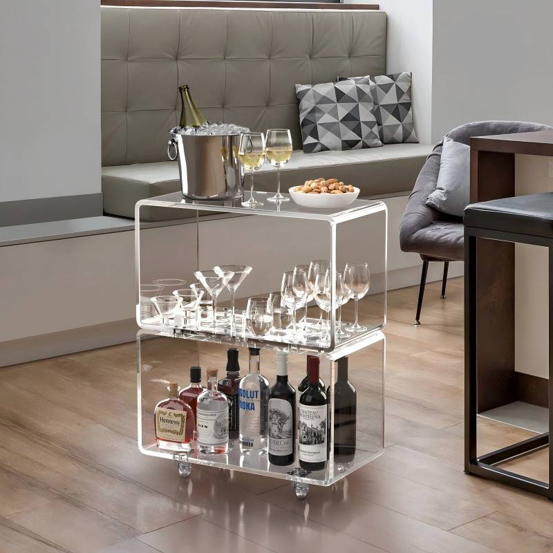 Premium Clear Acrylic Rolling Bar Cart 3 Tier Side Table with Lockable ...