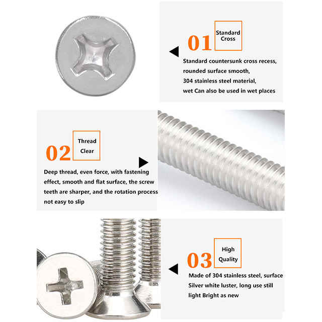 ANSI 304 316 Stainless Steel Machine Screw Bolts Cross Countersunk M3 ...