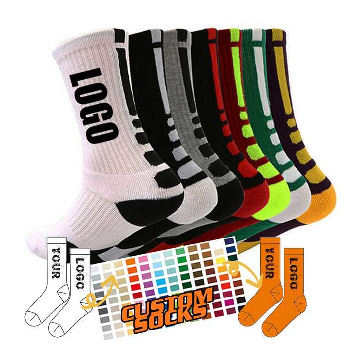 FREE DESIGN & MOCK-UP Custom Design Crew Athletic Sock Customized Knitted Sport Sock for Men and ...
