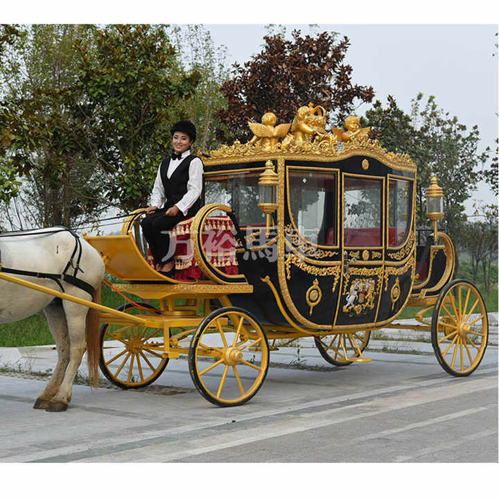 Luxury Gold State coach Horse Drawn Carriage With Electric Power