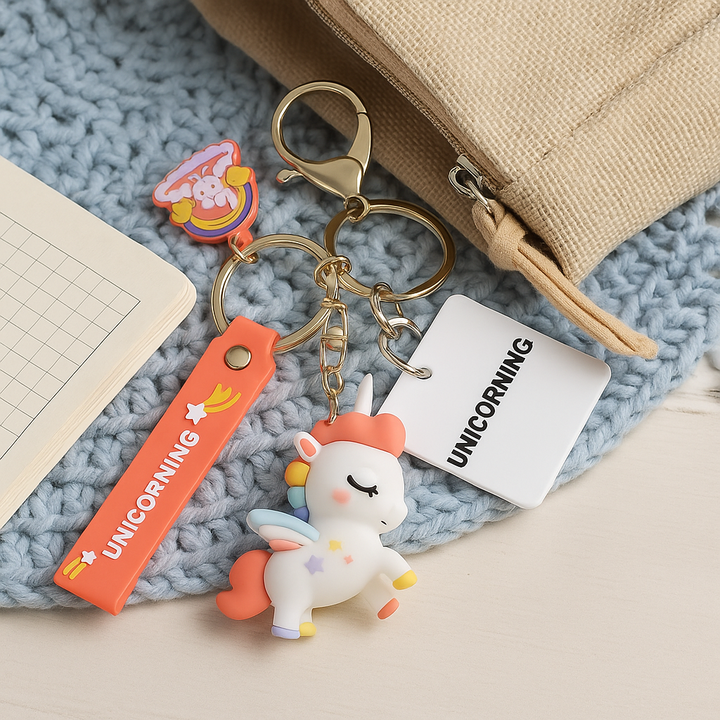 Cute Unicorn Keychain Set with Cartoon Pendant Colorful Strap and Tag 4 ...