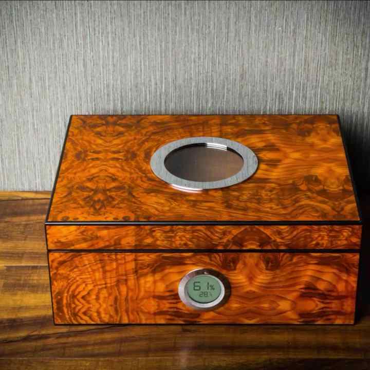 LUBINSKI Humidor Circular See-through Window Cedar Wood Electronic ...