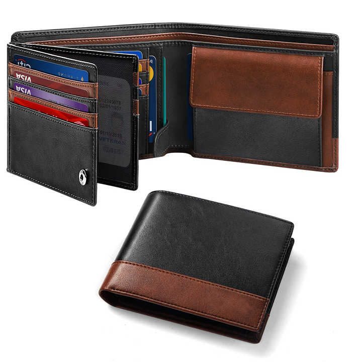 Slim Genuine Leather Bifold Wallet for Man RFID Blocking High-capacity ...