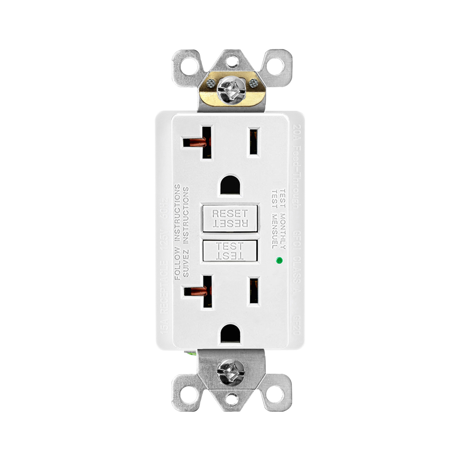 Modern 15A GFCI Duplex Socket Self-Test Safety Feature Tamper-Proof ...
