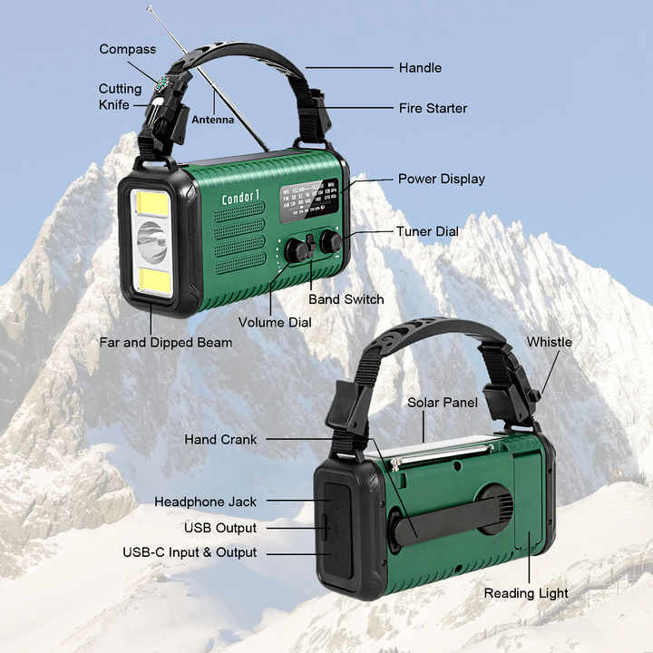 Bug Out Bag Hand Crank Emergency , Solar Battery Operated Survival NOAA ...