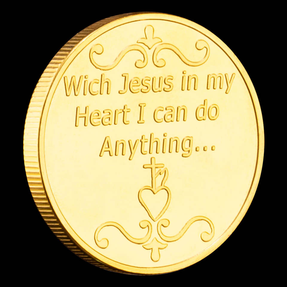 Elegant Sacred Heart of Jesus Coin Religious Gold Plated Basso Relievo ...