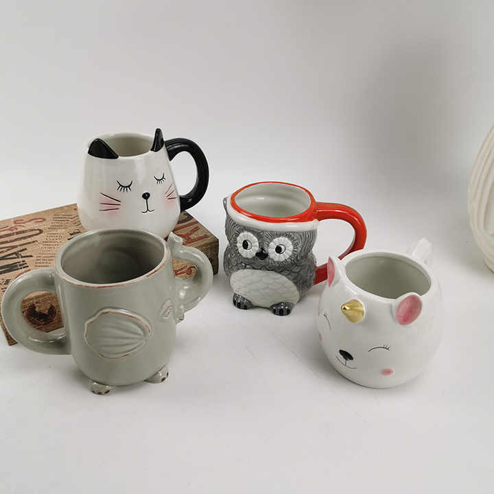 Redeco Custom Ceramic Cute 3d Animal Face Shaped Coffee Mugs