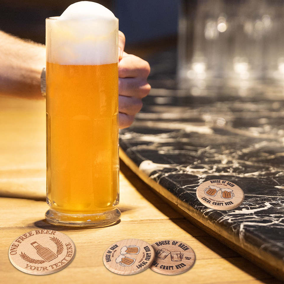 Custom Wooden Drink Tokens Engraved Logo Text Image Wood Chip for Bar ...